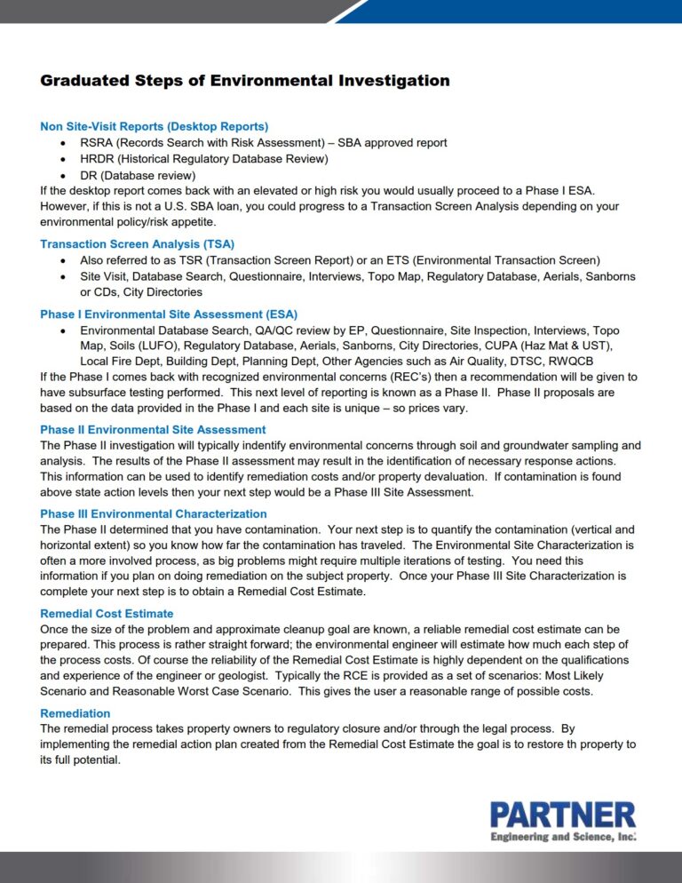 Guide to Graduated Steps of Environmental Investigation | Partner ...